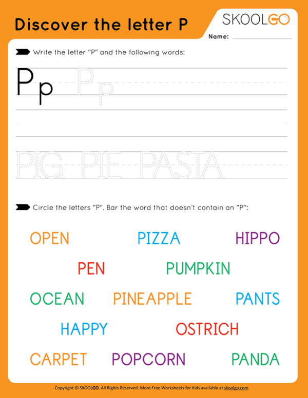Discover The Letter P | Free worksheet by SKOOLGO