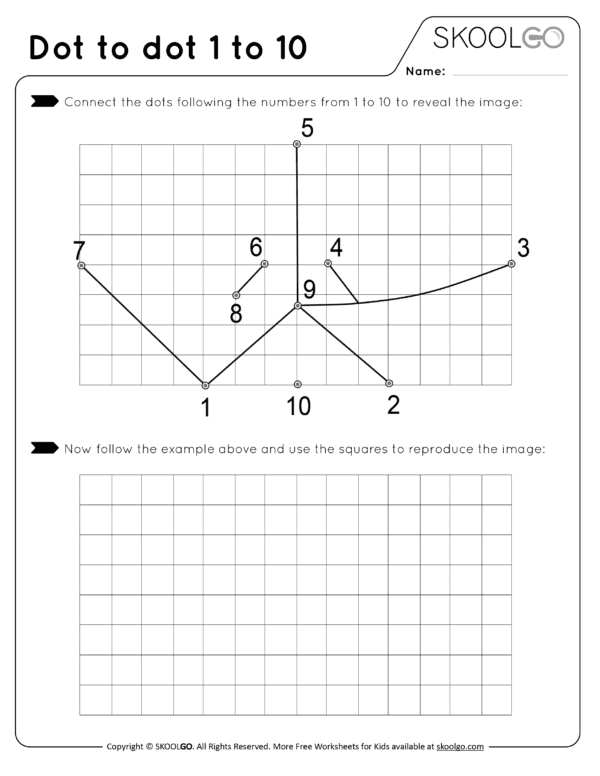 Dot-to-Dot 1 to 10 - Free Worksheet for Kids by SKOOLGO.com