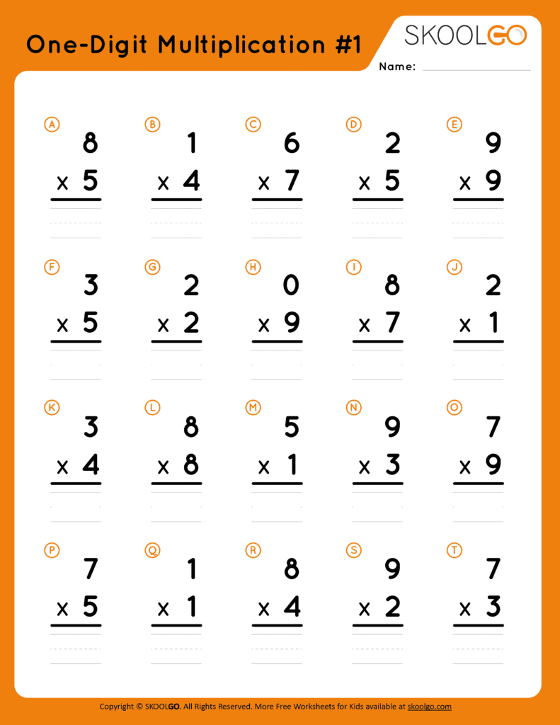 One Digit Multiplication 1 SKOOLGO