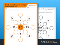 Math Operations in Circles: the Number 20 - Free Worksheet