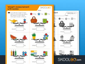Weight Measurement with Scales - Free Worksheet for Kids by SKOOLGO