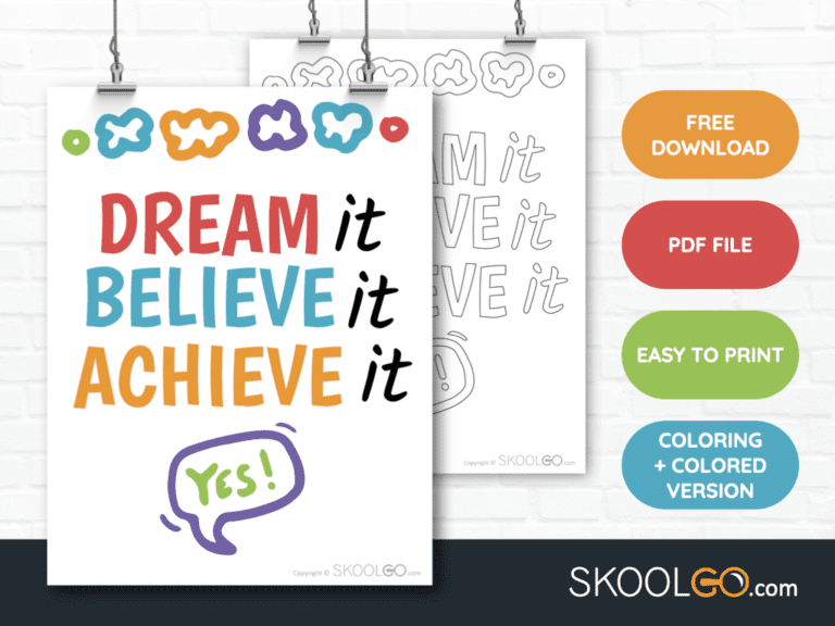 Dream It Believe It Achieve It - Free Classroom Poster - SKOOLGO