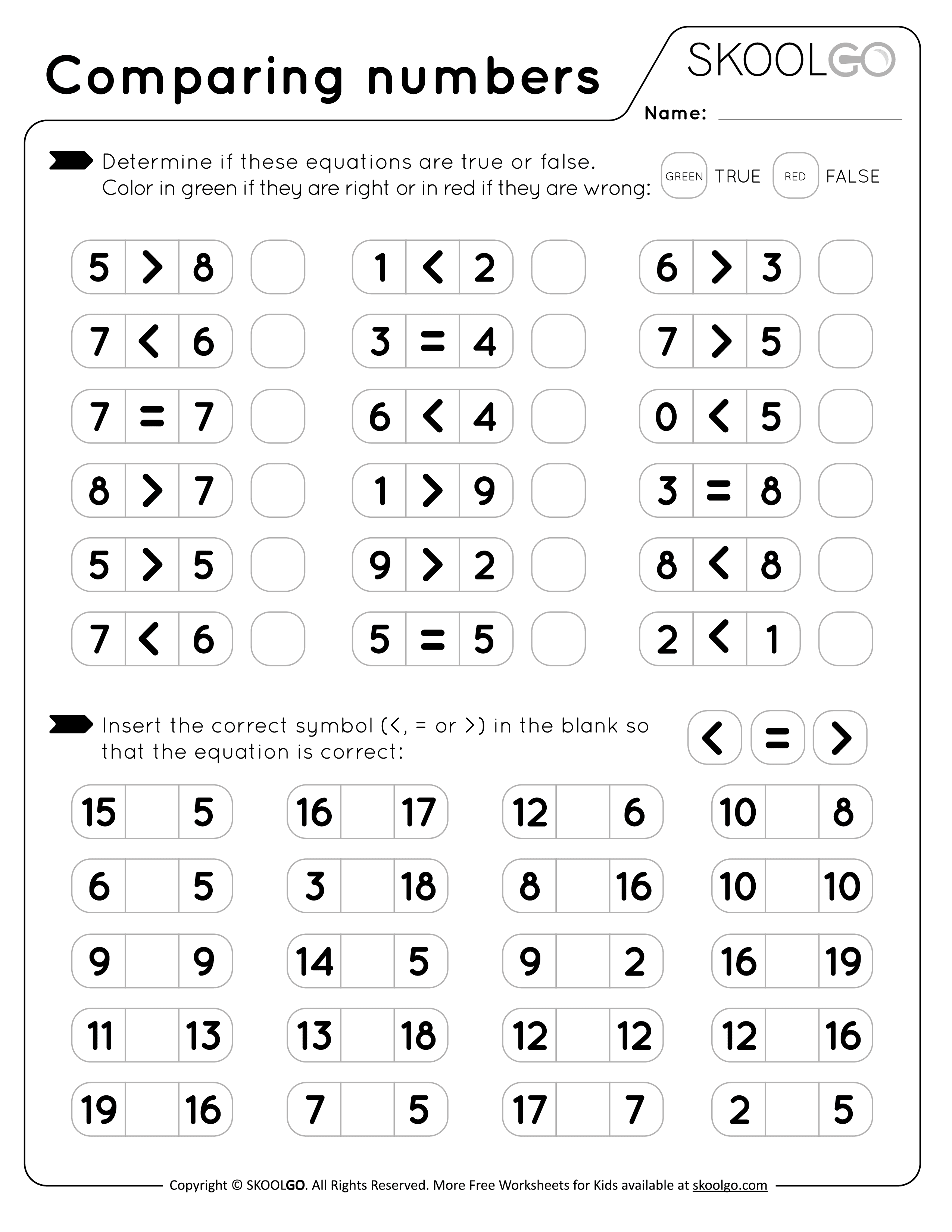 Comparing Numbers SKOOLGO Comparing Numbers SKOOLGO