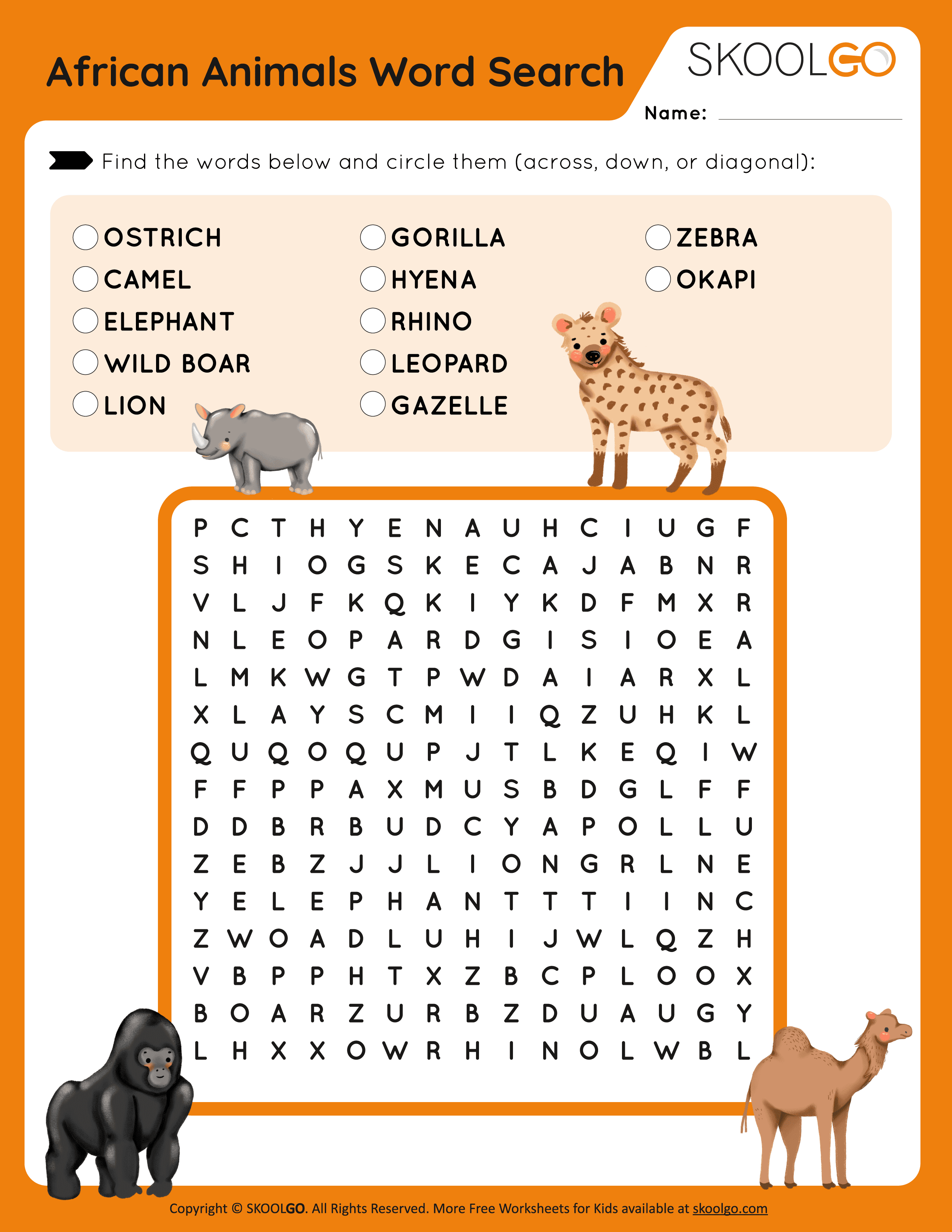African Animals Word Search Free Game For Kids SKOOLGO African Animals Word Search Free Game For Kids SKOOLGO