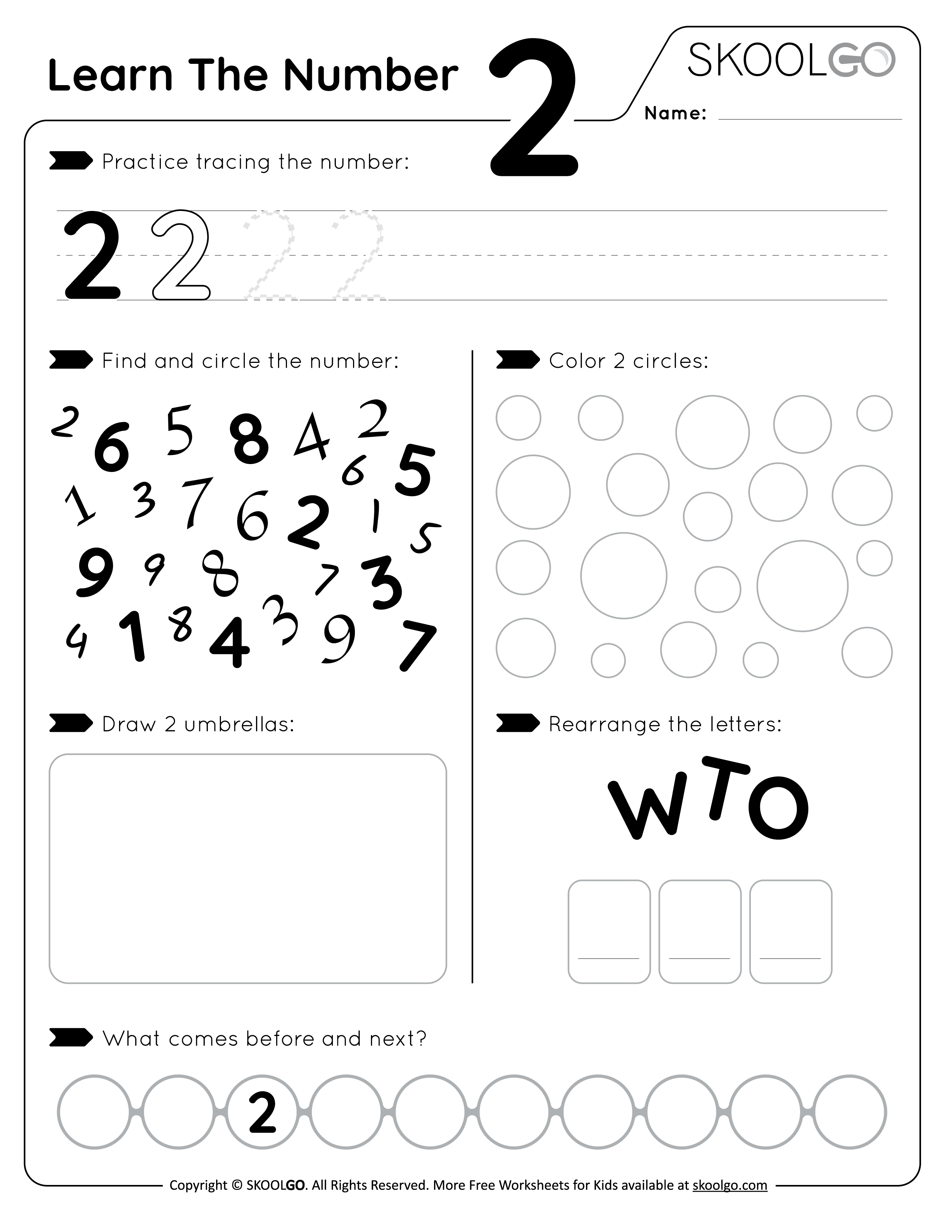 Learn The Number 2 Free Worksheet For Kids SKOOLGO
