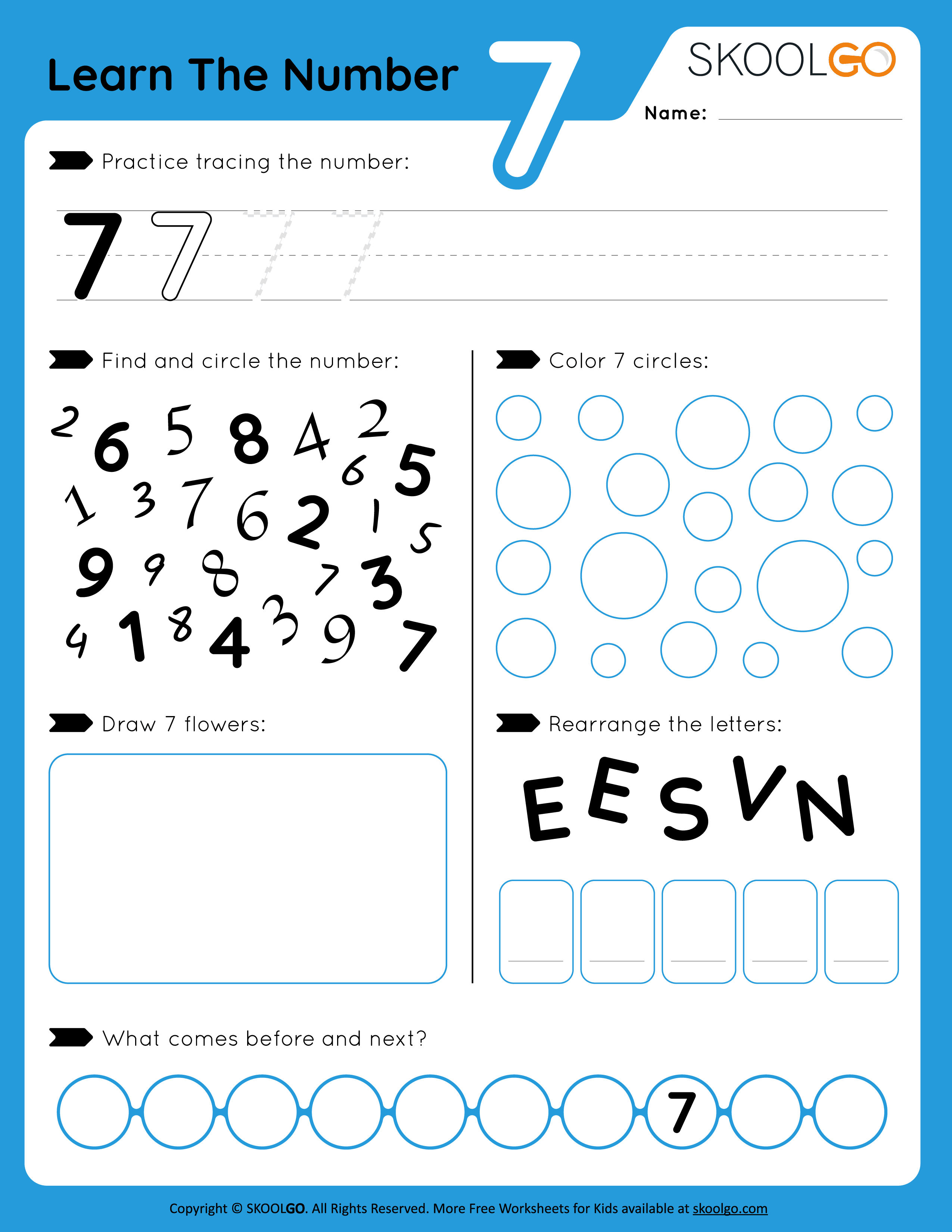 Learn The Number 7 Free Worksheet For Kids SKOOLGO