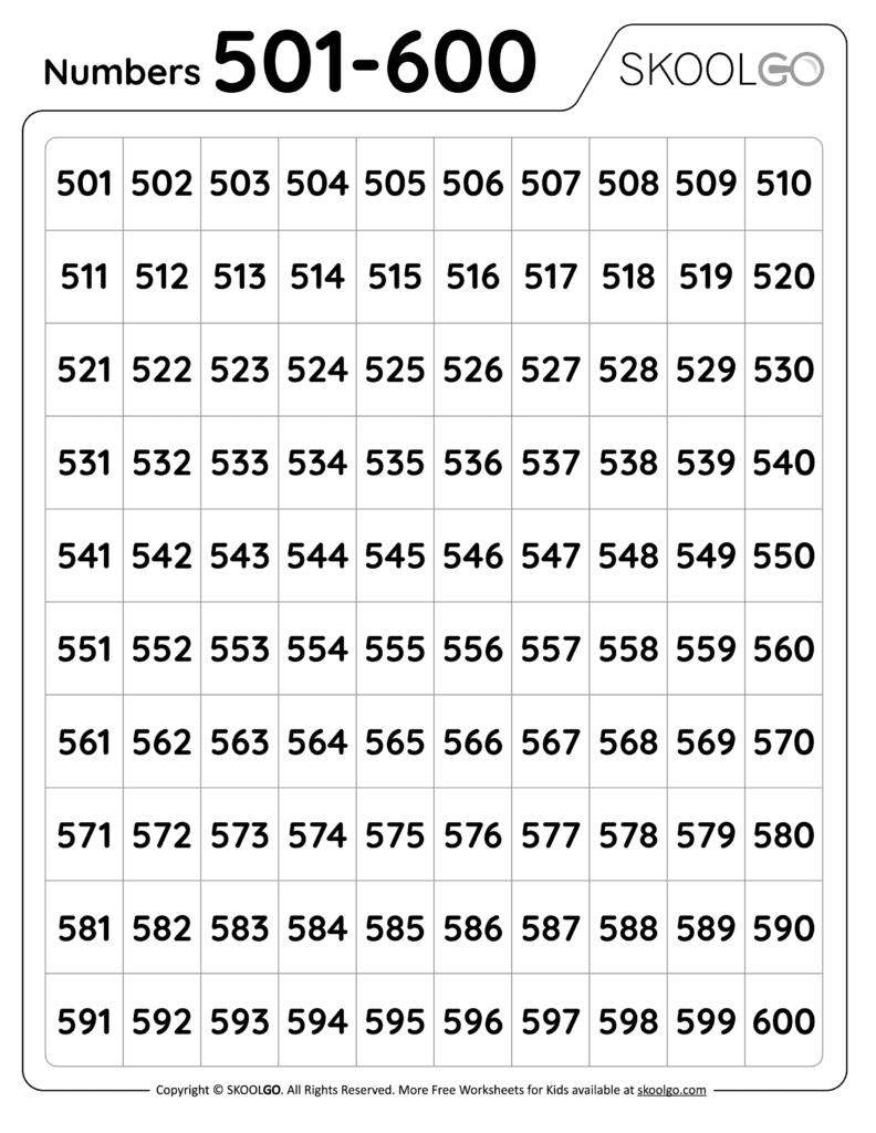 Numbers 501 To 600 Free Worksheet For Kids SKOOLGO Numbers 501 To 600 Free Worksheet For Kids SKOOLGO