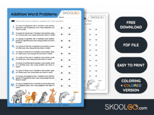 Addition Word Problems - Free worksheet for kids - SKOOLGO