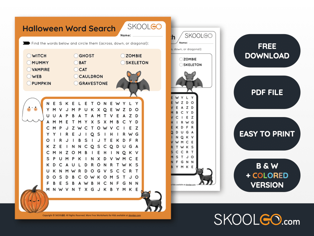 Ny lhegy Rettenthetetlen Becs let Halloween Vocabulary Word Search 