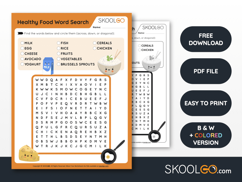 Healthy Food Word Search Free Game For Kids SKOOLGO