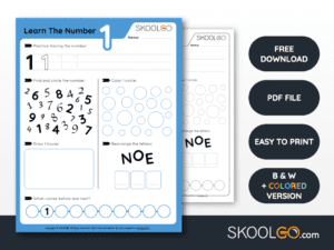 Learn The Number 1 - Free Worksheet for Kids - SKOOLGO