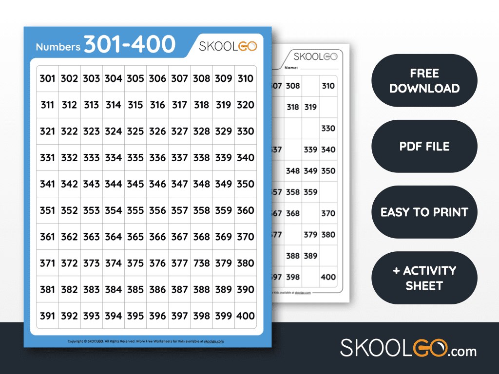 Numbers 301 To 400 Free Worksheet For Kids SKOOLGO Numbers 301 To 400 Free Worksheet For Kids SKOOLGO