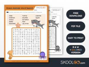 Ocean Animals Word Search - Free Game for kids - SKOOLGO