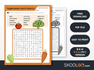 Vegetables Word Search - Free Game for kids - SKOOLGO