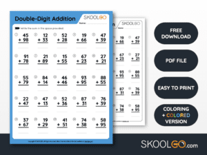 Double-Digit Addition - Free Worksheet for Kids - SKOOLGO