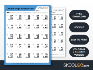 Double-Digit Subtraction - Free Worksheet for Kids - SKOOLGO