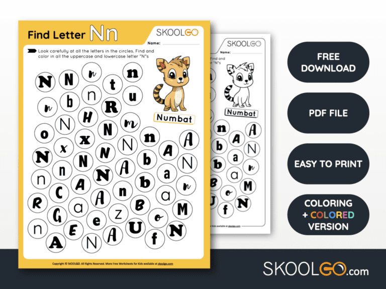Find Letter N - Free Worksheet for Kids - SKOOLGO