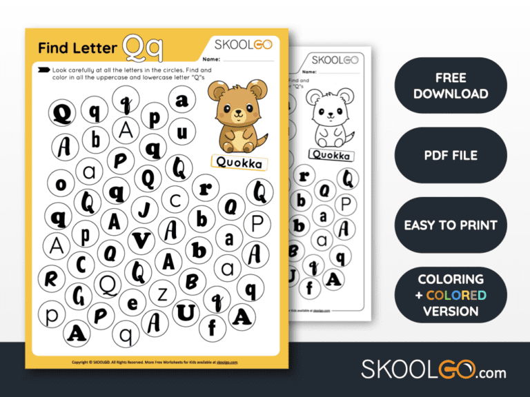Find Letter Q - Free Worksheet for Kids - SKOOLGO
