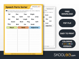 Speech Parts Sorter - Free Worksheet for Kids - SKOOLGO