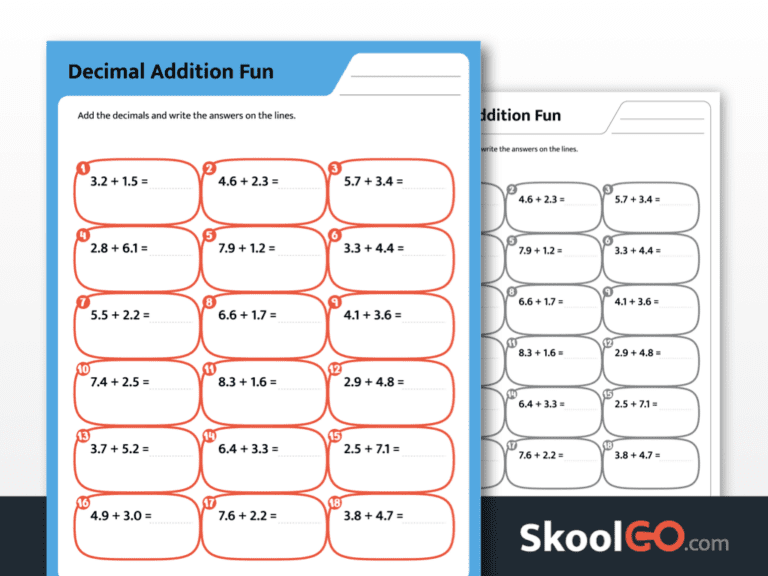 Fun Decimal Addition Worksheet for Grades 3-4 - SKOOLGO