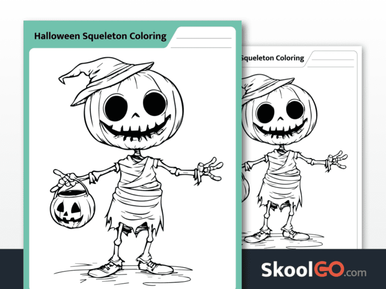 Free Halloween Skeleton Coloring Worksheet for Kids